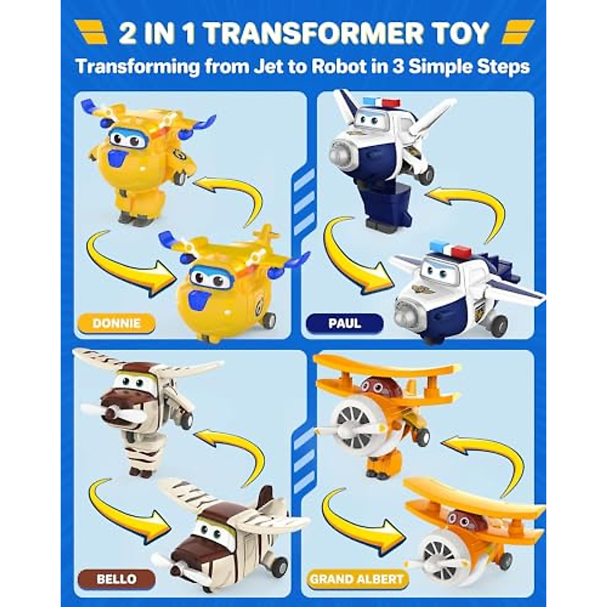 Super Wings Toys, Transformer Toys 2 Inch, Airplane Toy for Kids 3-5 Years Old, 15 Packs Transforming Jet Playset, Real Mobile Wheels, Birthday Party Supplies for Preschool Boys and Girls
