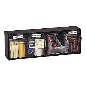 deflecto 20404OP Tilt Bin Plastic Storage System w/4 Bins, 23 5/8 x 6 5/8 x 8 1/8, Black