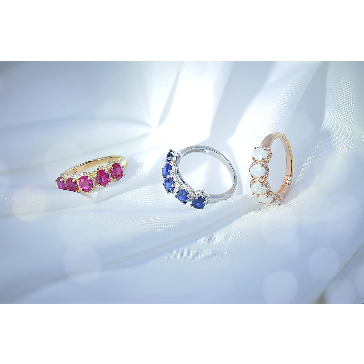 Tirafina 5-Stone Lab-Created Blue Ring with Lab-Created White Sapphires, Sterling Silver, Oval Stones (5x4 mm stone)