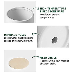 POTEY White Planter Pots for Plants Indoor - 5.3 Inch Glazed Ceramic Plant Pot with Drainage Hole & Saucer for Plants Home Decor 050301, Plants NOT Included