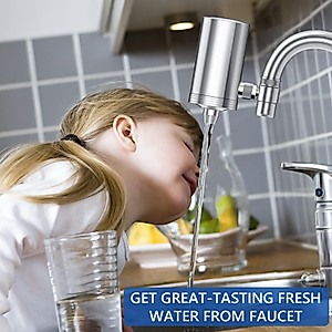 Kintim 1200 Gallons Faucet Water Filter, 2.2 GPM Outlet Flow Rate Tap Water Filter, Six Improvements Water Faucet Filtration System, Removes Chlorine, Lead, Sediments, Bad Taste and More