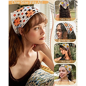 CHLINS 2 PCS Crochet Bandanas Floral Bandana Headband Tie Knitted Headscarf Hair Bandanas for Women Girls Head Kerchief (Flower (orange blue + purple yellow))