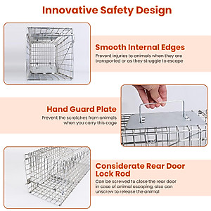 Moclever Live Animal Cage Trap Humane Cat Trap Cage Catch Release Live Animal Rodent Cage Collapsible Galvanized Wire for Rabbits, Stray Cat, Raccoon, Groundhogs, Mole,Gopher,Opossum-30.5X11.81X11 in