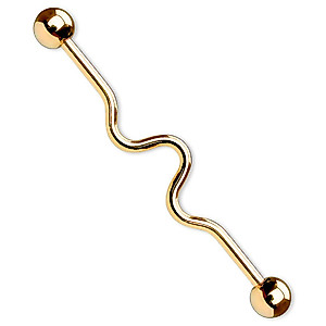 Forbidden Body Jewelry 14G Surgical Steel 1 1/2 Inch (38mm) Rose Gold IP Plated Wavy Industrial Piercing Barbell, 5mm Balls