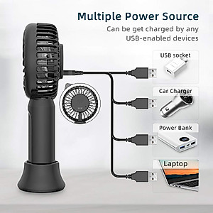 HandFan Mini Portable Handheld Fan, 3-Speeds USB Rechargeable Pocket Fan with Natural Wind Mode, Small Desk Fan for Travel Office Hot Flashes Outdoor Sports