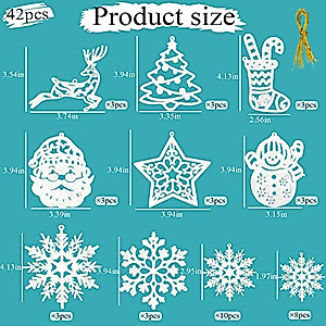 Christmas Tree Decoration Snowflake Ornaments - 42pcs White Glitter Christmas Snowflake Tree Stocking Snowman Reindeer Santa Hanging Ornaments for Xmas Winter Wonderland Holiday New Year Party