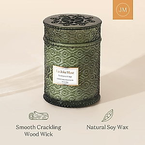 LA JOLIE MUSE Scented Candles Eucalyptus & Sage, Large Wood Wicked Candles, Decorative Candles in Glass, Natural Soy Wax, 19.4oz 90hours