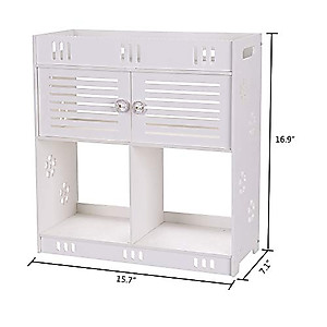 Ochine Home Bathroom Cabinet Wall Mounted with Doors, Bathroom Medicine Cabinet Non-Perforated Wood Hanging Cabinet Wall Bathroom Cabinet PVC Wall Cabinets with Doors and Shelves Over The Toilet