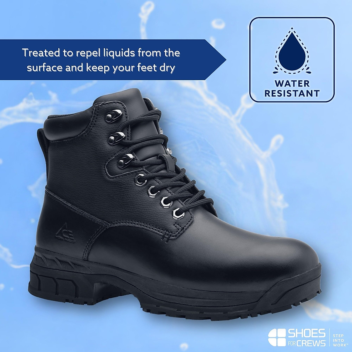 Shoes for Crews Rowan, Men's Steel Toe (ST) Work Boots, Slip Resistant, Water Resistant, Black, Size 16 Wide