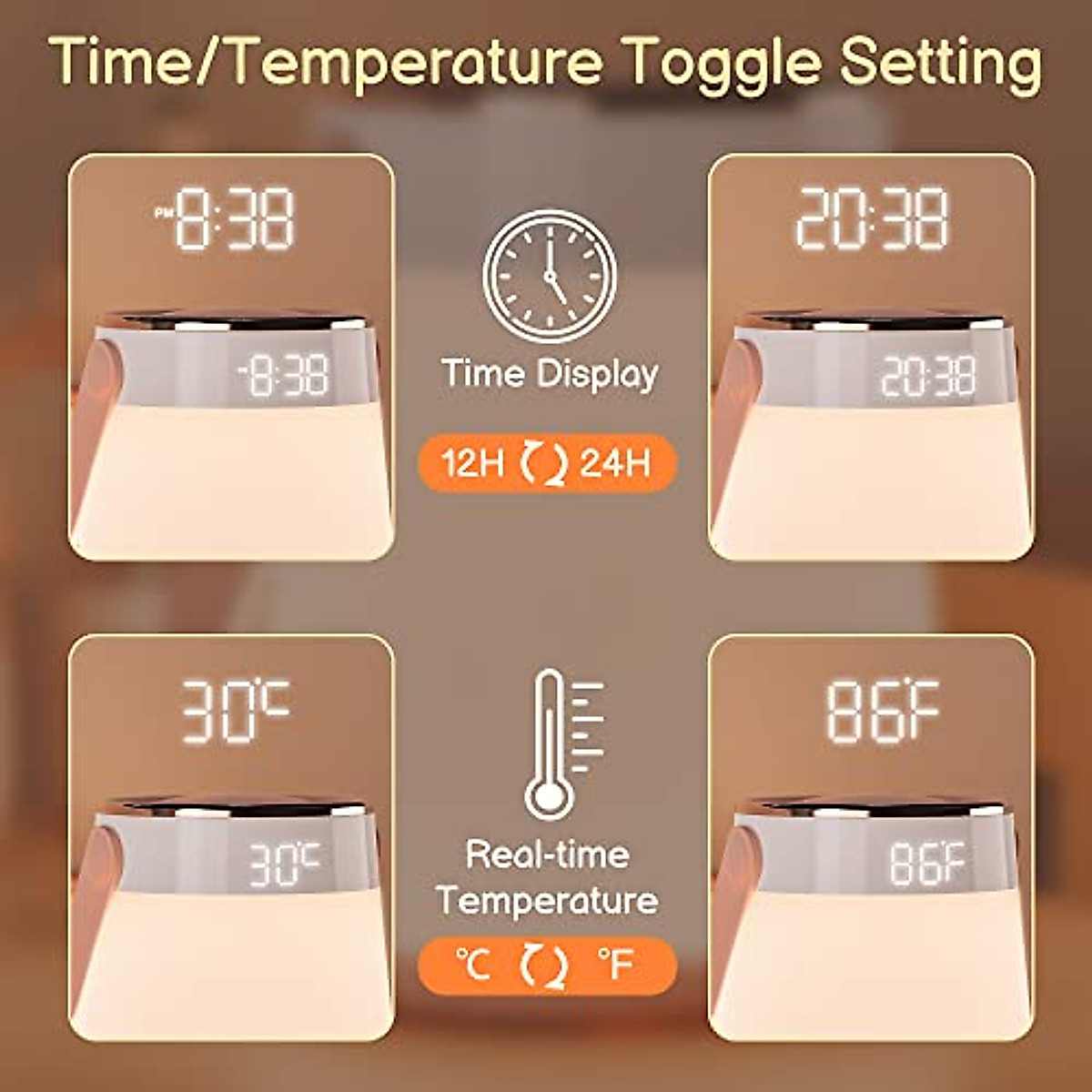 ALACRIS Bedside Lamp, Portable Nursery Night Light with Remote Control Timing and Temperature Display, Dimmable Warm Night Light for Babies Breastfeeding and Sleep Aid, Kids Alarm Clock Night Light