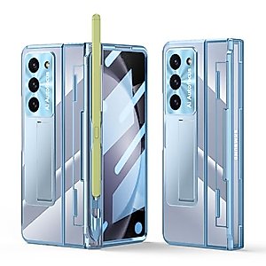 Libeagle Compatible with Samsung Galaxy Z Fold 5 Case, Innovative Hinge Protection, Detachable Fold 5 New Slim S Pen (2023) Slot, Non-Yellow Clear Back, Screen Protector, Stand Cover 5G 2023, Blue