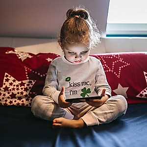 Custom Boy & Girl Cotton Toddler Pajamas Kiss Me I'm Green Shamrock Green Kiss St Patrick's Day Baby Sleepwear Pajama Set Snug Fit Oxford Gray Design Only 12 Months