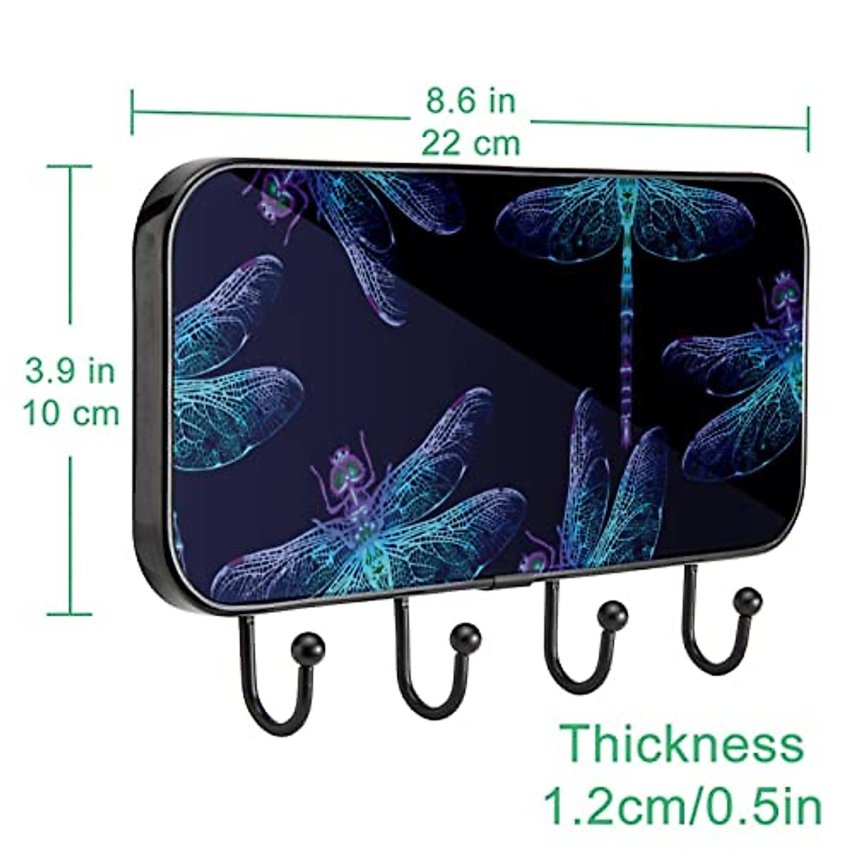 Dragonfly Insect Navy Blue Adhesive Hooks Towel Hooks, Wall Hooks Stick on Bathroom/Kitchen/Bedroom