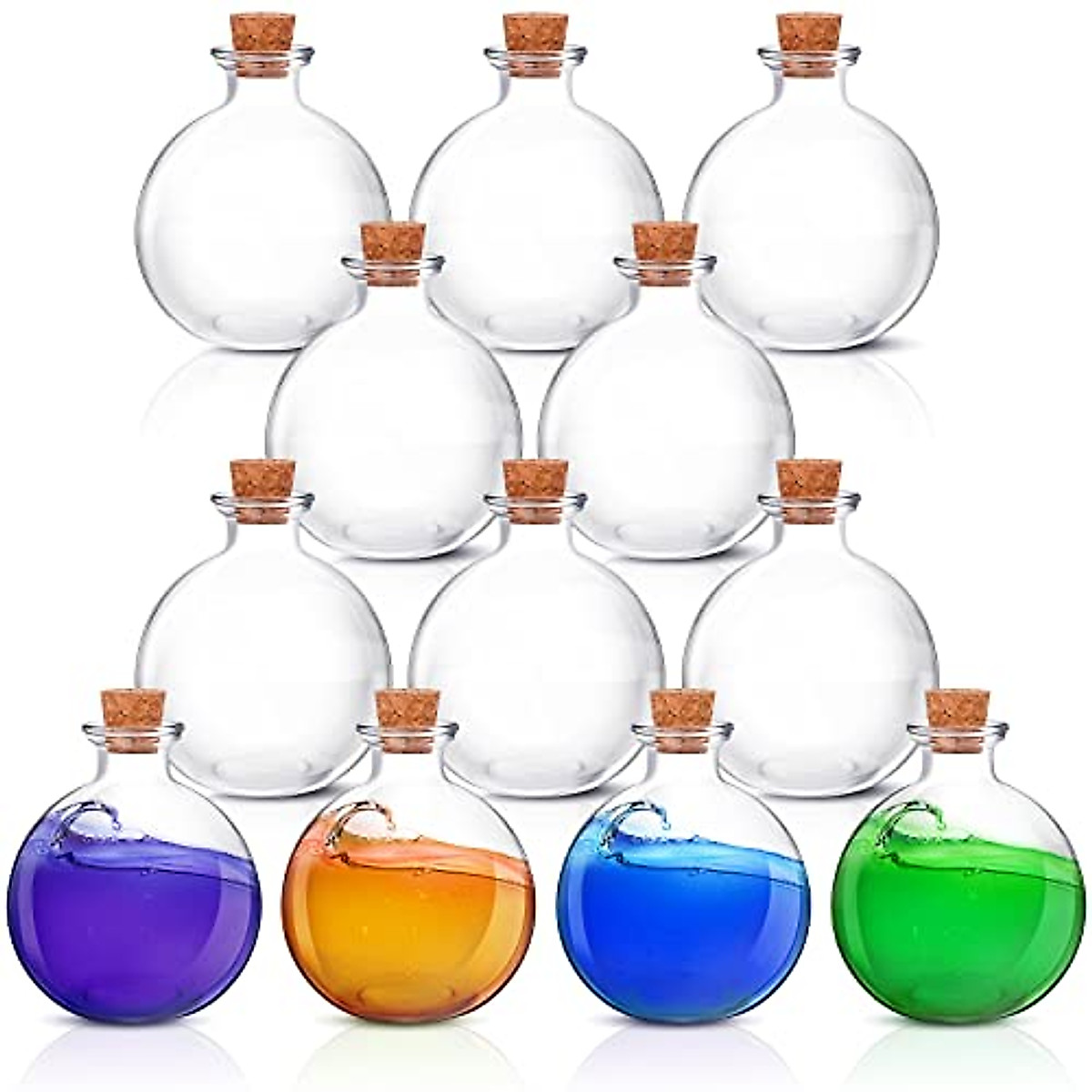 12 Pcs Spherical Glass Bottles with Cork 8.5 oz Round Potion Bottles Clear Halloween Potion Bottles Decor Decorative Glass Sphere Jar for Sand Costume Props DIY Crafts