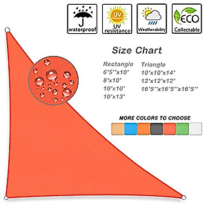 LOVE STORY Waterproof 10’×10’×14’ Triangle Orange Red Sun Shade Sail Canopy UV Resistant for Outdoor Patio Garden Backyard
