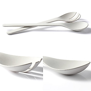 LEKOCH Plant Based Salad Servers Reusable Salad Fork and Spoon Set,Microwave and Dishwasher Safe, Utensils for Christmas,Kitchen,Home,Rv and Camping (White)