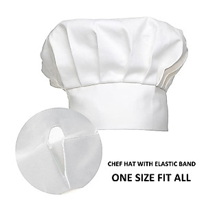Hi loyaya 2 Pack White Apron and Chef hat, Cooking Kitchen Bib Aprons for Women Men Chef with Pockets for BBQ Grilling Baking (2, White)
