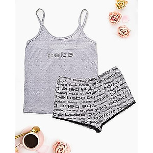 bebe Womens 2 Piece Pajama Set Pajama Set - Tank Top and Lounge Shorts Sleepwear PJ Set (Heather Grey, Large)