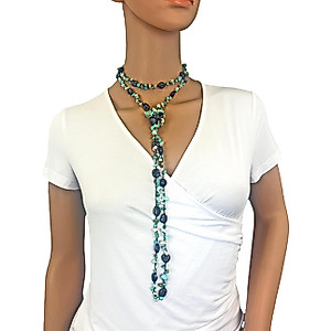 MGR MY GEMS ROCK! Beaded Sodalite Mix Stone Endless Infinity Long or Multi layered Boho Statement Necklace, 60" Long.