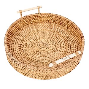 YFFuture Rattan Serving Tray – 11.5-inch Round Serving Tray with Handles – Handmade Round Rattan Tray – Decorative Tray for Coffee Table, Food Serving, Party – Round Wicker Tray for Home Decor…