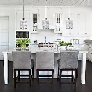 Cuaulans 3 Pack Crystal Pendant Light, Modern Chrome Kitchen Island Pendant Lighting,Cord Adjustable Bar Ceiling Hanging Lights for Kitchen Dining Room Bedroom Bar