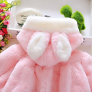 Happy Cherry Kids Infant Girls Fur Fleece Lapel Coat Winter Warm Jacket Cloak Capes Outfit Windproof Clothes for 6-12 Months Pink
