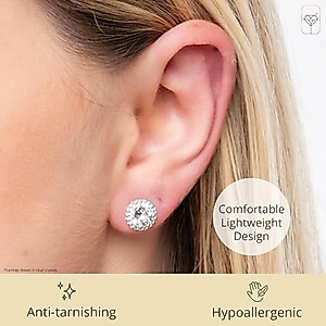 MAX + STONE Sterling Silver Crystal Halo Blue Stud Earrings