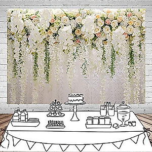 Mocsicka Wedding Backdrop Romance Bridal Floral Wall Background for Photography Vinyl Anniversary Photo Shoot Birthday Party Dessert Table Decoration Banner (7x5ft)