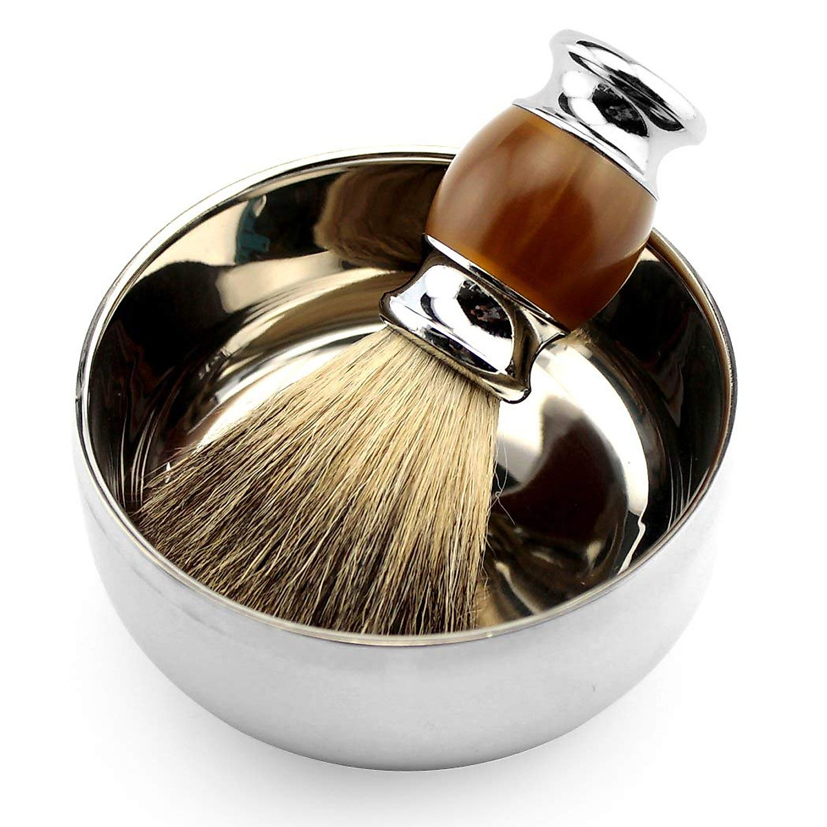 Grandslam Shaving Bowl and Brush Kit, Stainless Steel Shaving Bowl With Lid, Badger Hiar Shaving Brush, Wide Mouth, Shaving Kit For Men
