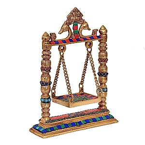 Brass Swing Jhula for Ladoo Gopal Idol Krishna Statue Laddu Gopal Jhula Palna for Laddu Gopal Ji Nand Gopal Swing Palna Decorative Showpiece (Brass, Height 10.25")