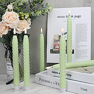 Lasumora Christmas Flameless Taper Candles Flickering with 10-Key Remote, Battery Operated 3D Wick LED Spiral Window Candles 6 Pack Real Wax Wedding Home Birthday Christmas Decor(0.78 X 9.8 Inchs)