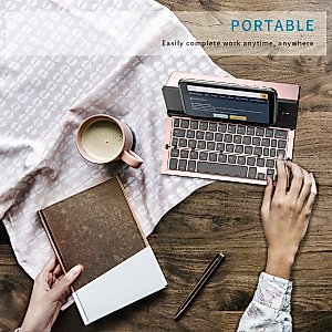 Geyes Bluetooth Keyboard Foldable Portable Folding Travel Keyboard for iPhone 15 Pro Plus/Xs/max/x/14/13 /12/11 /iPad/iPad Mini 4, Samsung Android Tablet Smart Phone (Rose Gold)