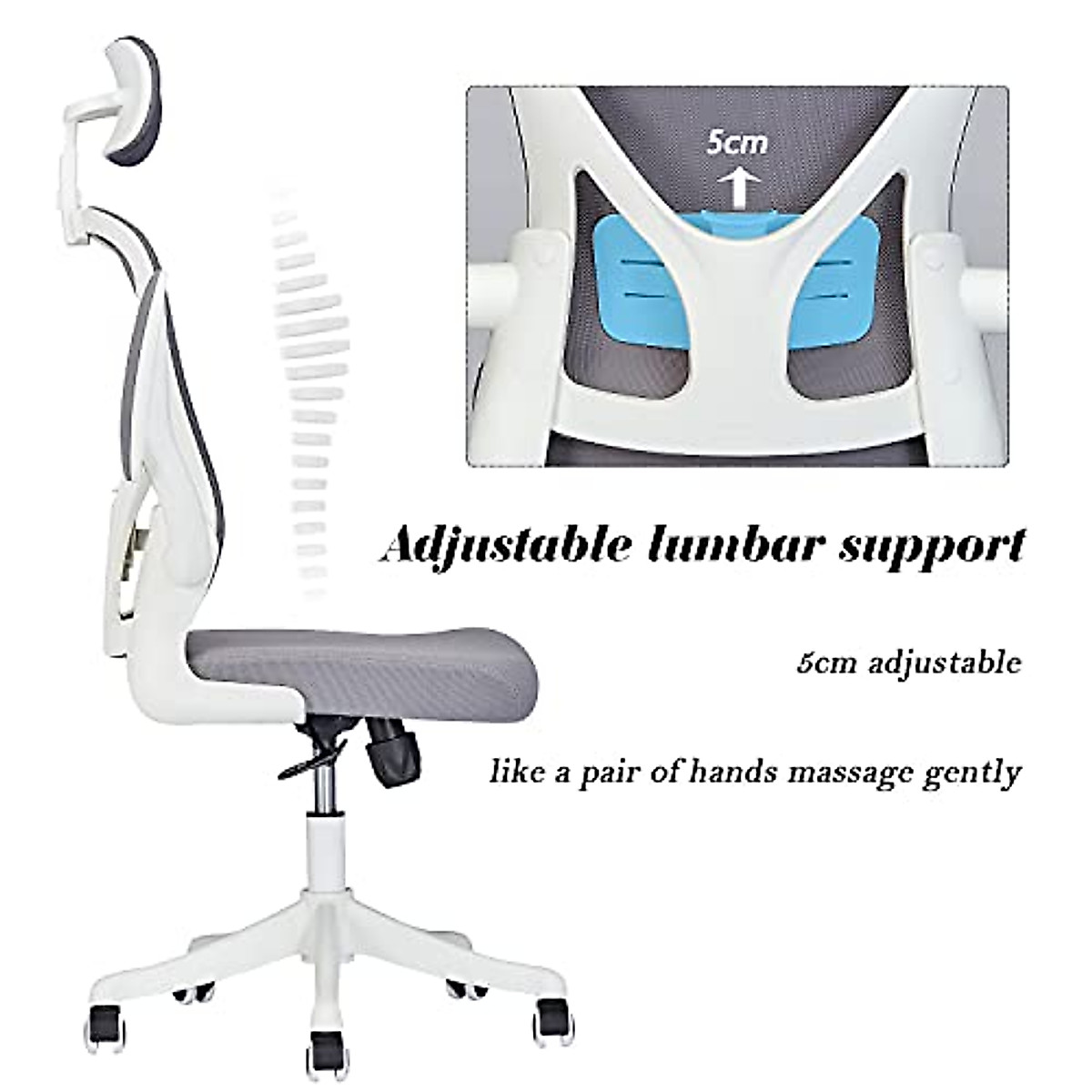 Dedeo Ergonomic Office Chair, Home Office Computer Chair, High Back Mesh Desk Chair with Adjustable Lumbar Support and Headrest, Tilt Function, Thick Seat Cushion Breathable Mesh Computer Chair