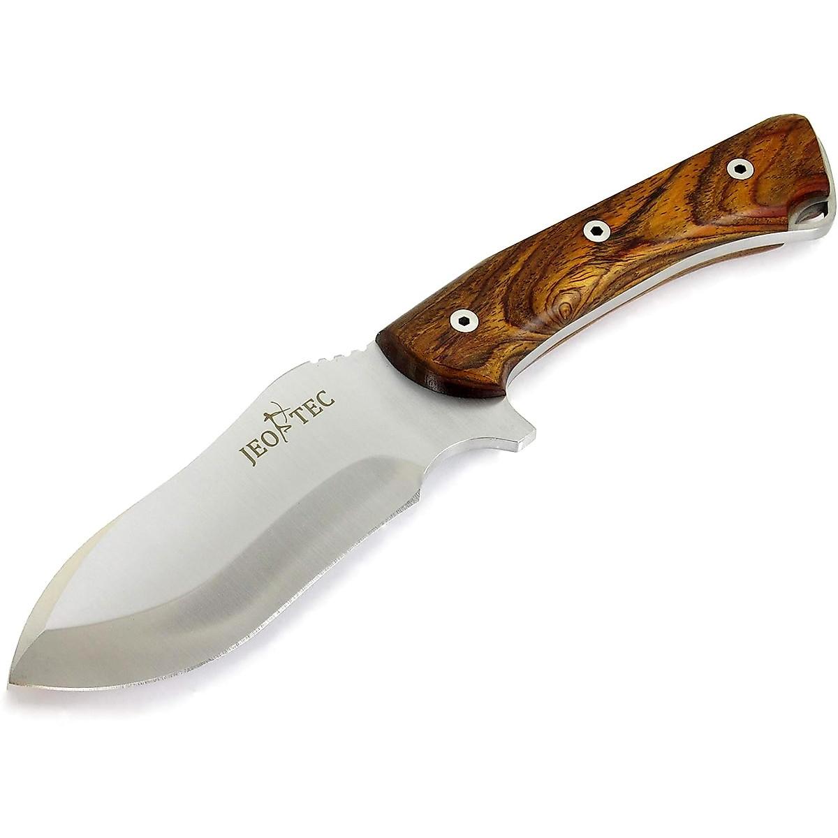 JEO-TEC Nº35 Bushcraft Survival Hunting Camping Fixed Blade Knife, MOVA-58, 10'' Overall, Genuine Leather Multi-Position Sheath + Firesteel + Sharpener Stone, Handmade