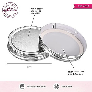 Kate Aspen Mason Jar Lids, Solid Canning Lids (Set of 12), Party Favors, Fits 8 oz, 12 oz and 16 oz Mason Jars