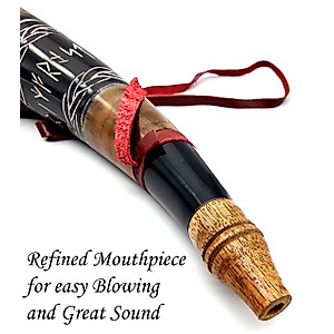 Viking War Horn - 16" Genuine Ox-Horn Battle Trumpet - Premium Hand Engraved Blow Horn Viking Norse Cattle Ancient Horn Bugle -Bugle Hunting Tool BATTLE HORN | BLOWING HORN | VIKING HORN With stand