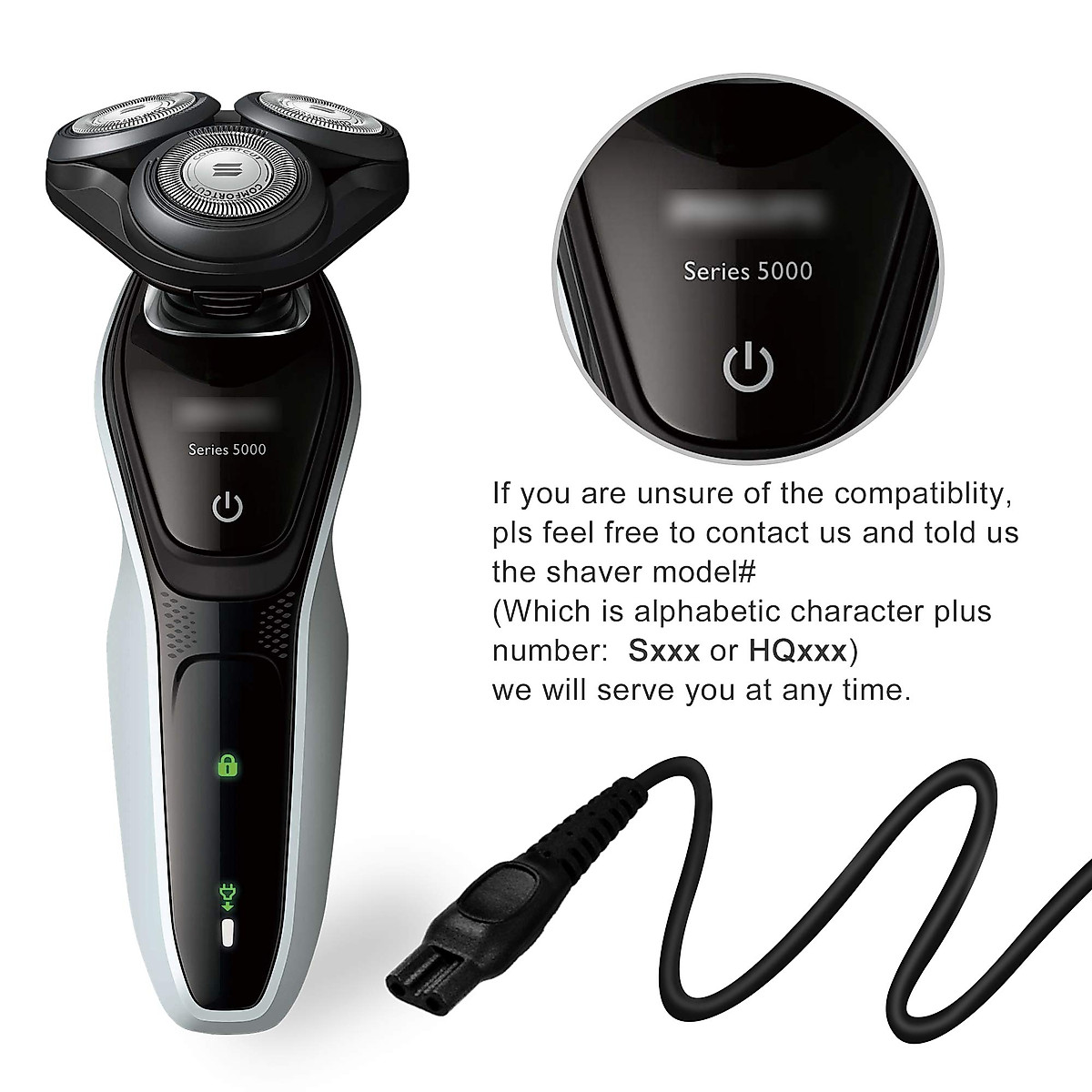 PwrON Philips Razor Charger, 15V 5.4W AC DC Adapter (6.6ft) Fits for Philips Norelco HQ8505/8500X Shaver Razor HQ RQ QC QT at PT XL HS Series, HQ6070 AT810 PT720 RQ1250 S5000 7867XL QT4050 YS524