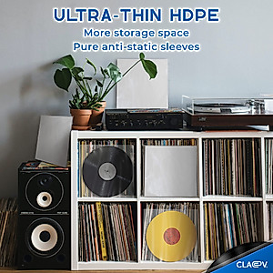 Claev 100 Anti Static Inner Record Sleeves for Vinyl LP Records (12 inch, Square, Translucent), Album Record Protective Plastic Covers for Storage