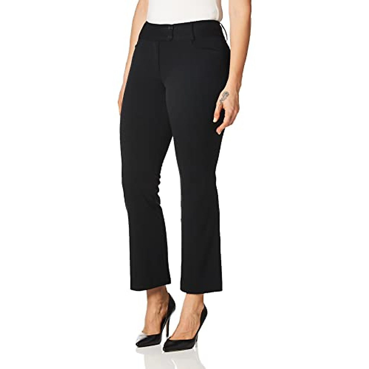 Rafaella Women's Plus Size Curvy Fit Gabardine Bootcut Stretch Dress Pants, 31 Inch Inseam, With Pockets (Size 16-22), Black, 16