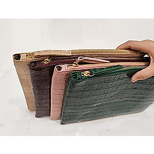 NIGEDU Women Envelope Clutch Purse Bag Fashion Crocodile Embossed PU leather Oversized Ladies Evening Party Clutches (Green)