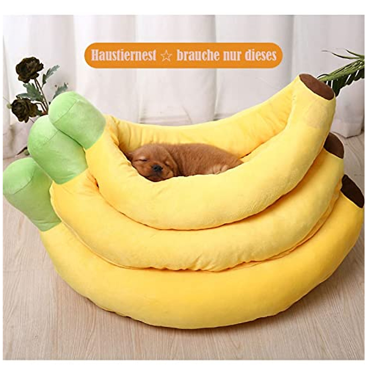 Dog Bed, Medium & Little Dogs Dog Cushion Dog Sofa Cat Cot Creative Banana Fluffy Dog Bed (Size : Large)