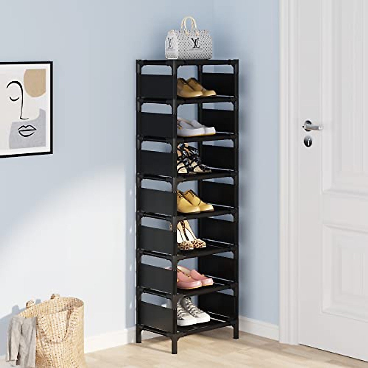 Tribesigns Vertical Shoe Rack, Narrow Shoe Shelf, Slim Shelf for Shoes, Thin Shoe Rack for Small Space, Tall Narrow Shoes Shelf