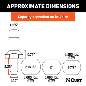 CURT 42225 1-7/8, 2 and 2-5/16-Inch Chrome Steel Switch Ball Set, Up to 8,000 lbs. GTW