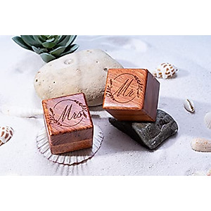 Mr. and Mrs. Ring Box – Handmade Wood Ring Box for Wedding day Ring Boxes Small Engraved for Engagement/Proposal, Rustic Ring Box, Ring Storage Box Engagement Gift (Wood Ring Box - Flower 2 PCs)