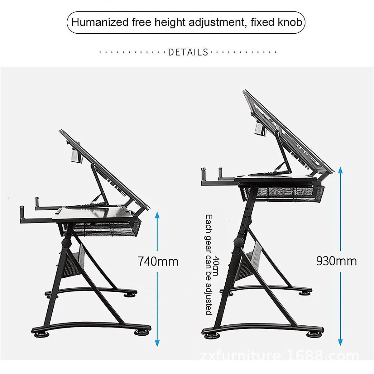 EESHHA Drawing Table Drafting Desk, Adjustable Glass Drafting Table,Versatile Art Study Table,with Storage Drawers,Art Studio Design Sketching Painting Work Station