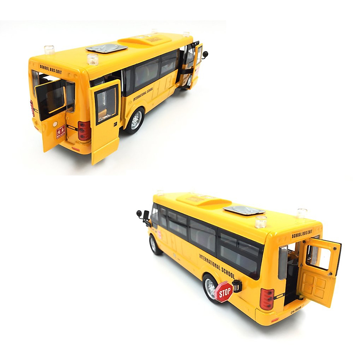 9" Pull Back School Bus,Light Up & Sounds Die-cast Metal Toy Vehicles with Bright Yellow and Openable Doors