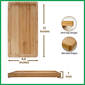 YELLOW LOTUS Bamboo Vanity Tray, 12 inch, Brown, Wooden, Slip Resistant, Perfume, Makeup, Jewelry Organizer, Decorative Toilet Tank Tray