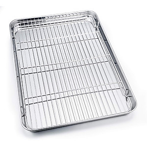 P&P CHEF Baking Sheet Pan with Rack Set, Stainless Steel Cookie Sheet Pan Tray with Cooling Rack for Oven Use, Cooking Roasting, Non Toxic & Dishwasher Safe, Heavy Duty - 19.6 Inch
