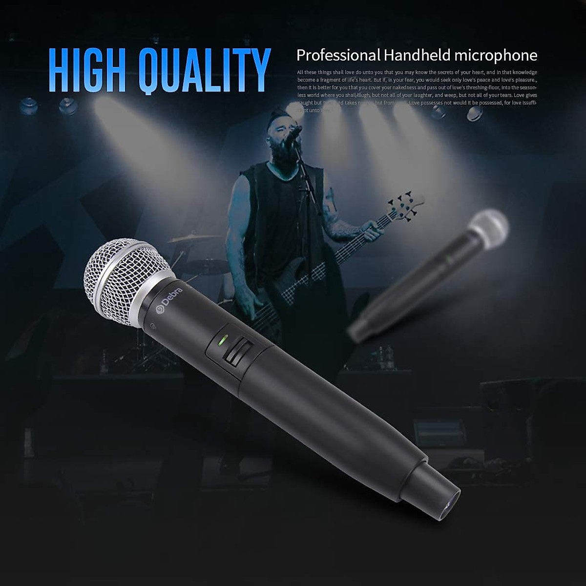 D Debra UHF 4-Channel Wireless Microphone System with 4 Cordless Mics, Auto Connect - 300ft Long Transmission Stable Signal for Karaoke, Parties, Church, Wedding (D-440,4 Handheld)