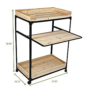Mind Reader 3-Tier Rolling Beverage Utility Pull-Out Shelf, Kitchen Bar Serving Cart, Steel, Wood, Black